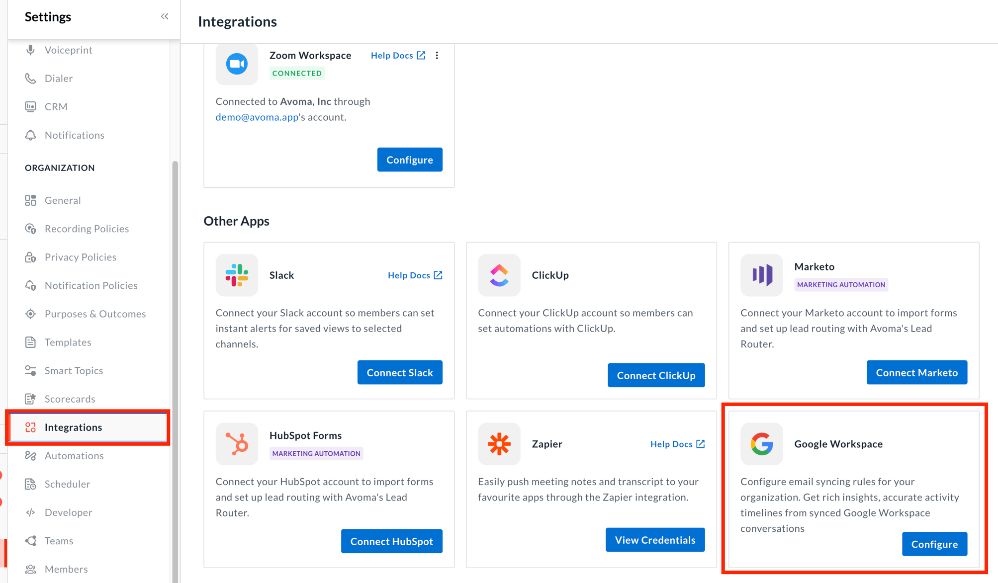 Google Integration – Workspace Wide Connection: How to Connect Avoma ...