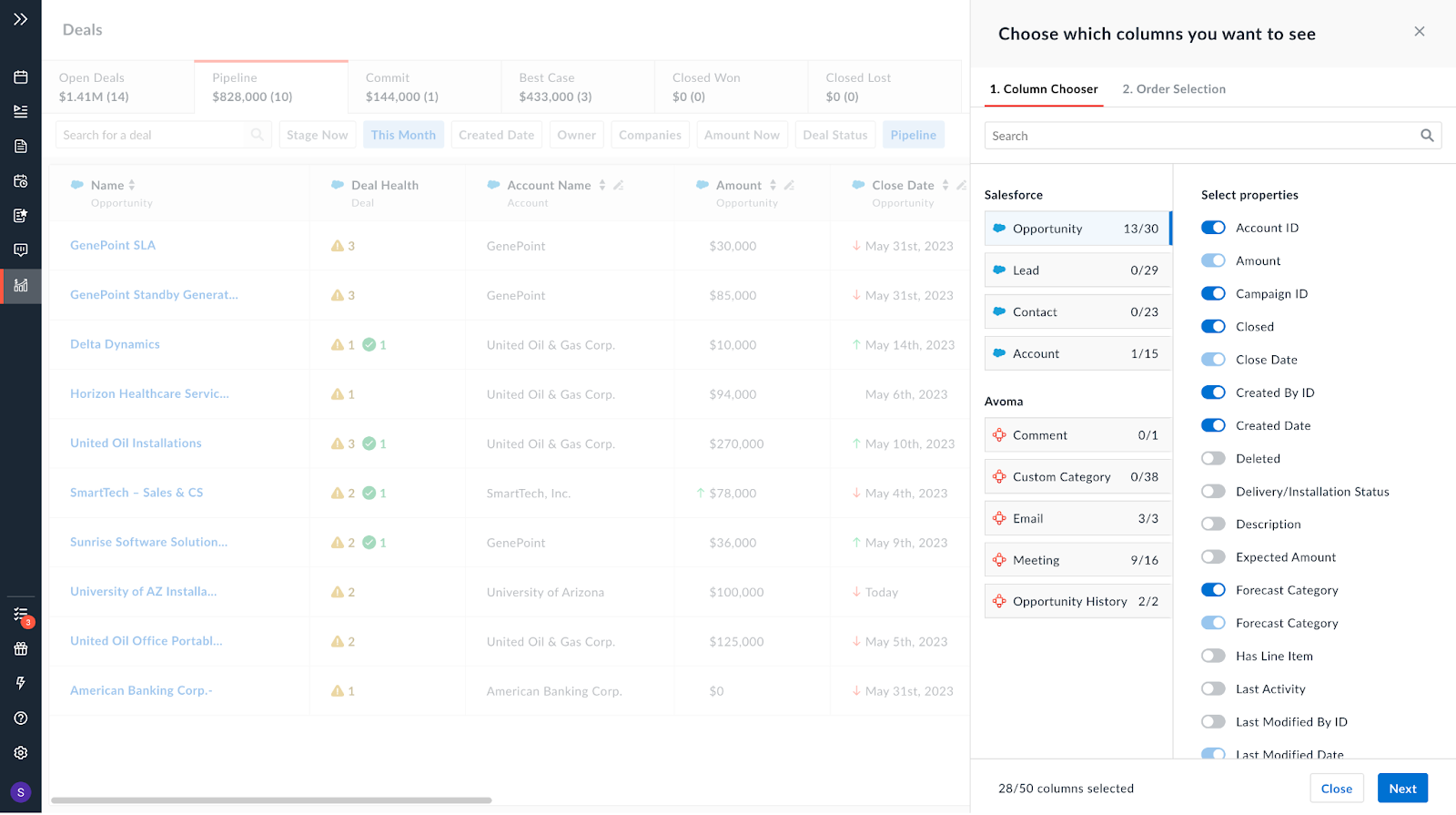 Pipeline Views and in-line editing CRM fields in Avoma