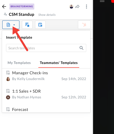 Inserting a Template into a Notes page